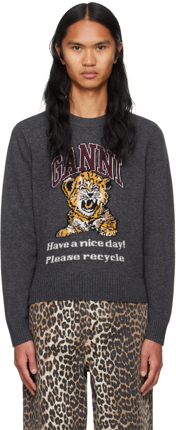 GANNI Gray Graphic Tiger Sweater GANNI