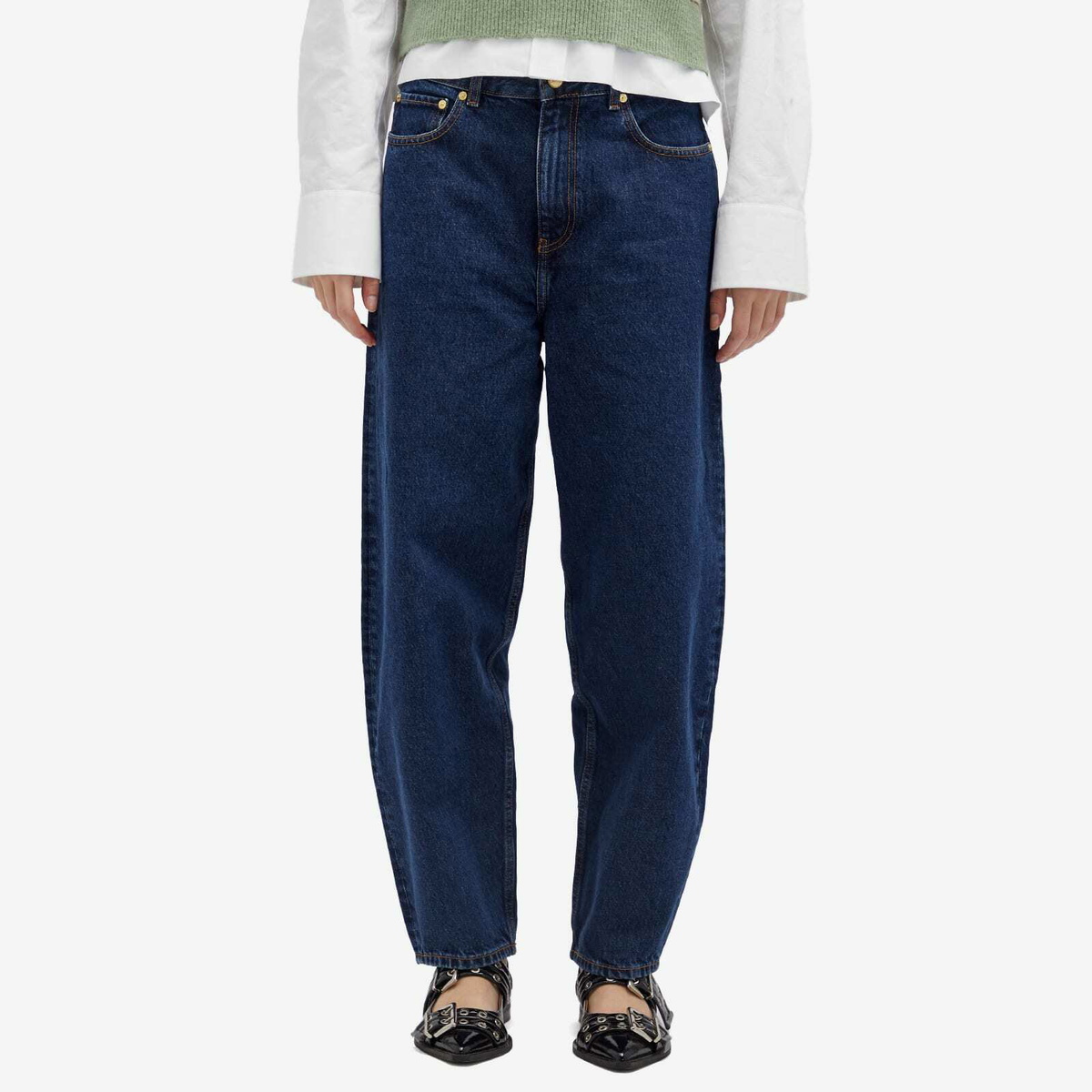 GANNI Women's Stary Rigid Denim Jeans in Dark Blue Stone GANNI