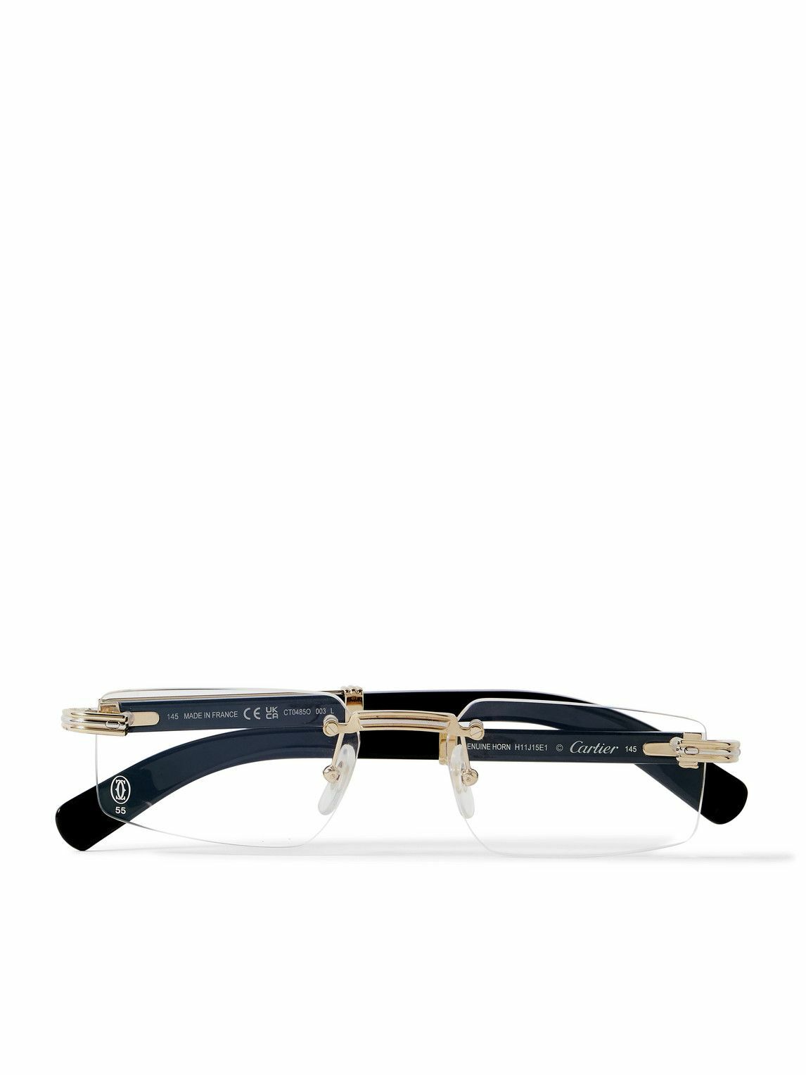 Cartier Eyewear - Rectangular-Frame Gold-Tone and Horn Optical Glasses ...