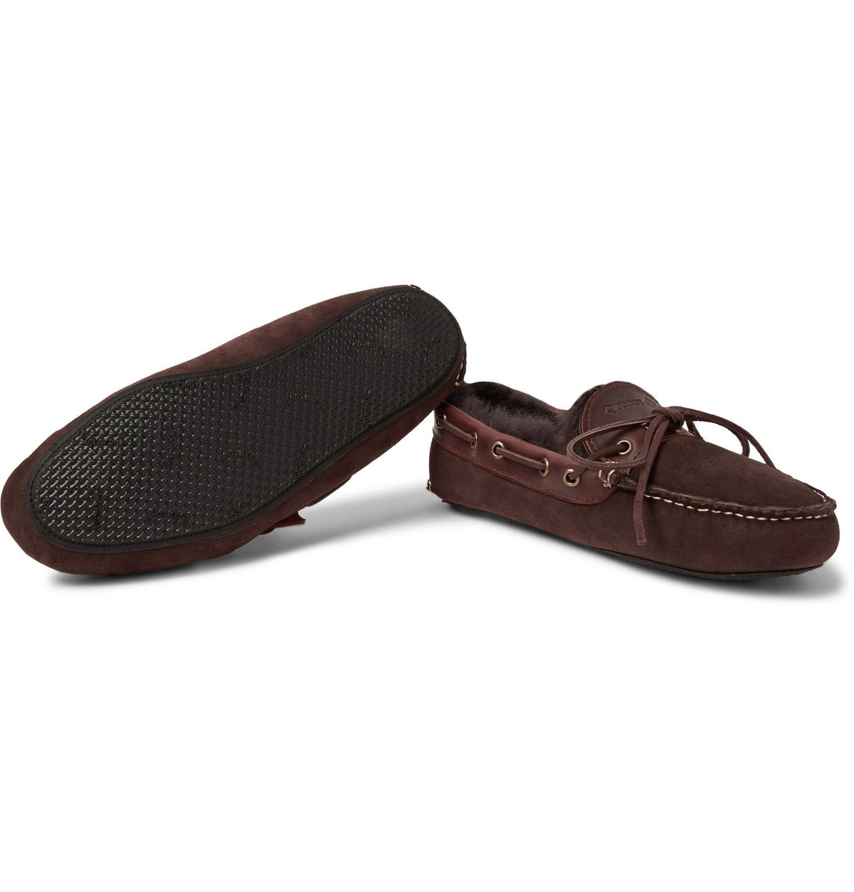 Quoddy - Fireside Leather-Trimmed Shearling-Lined Suede Slippers ...