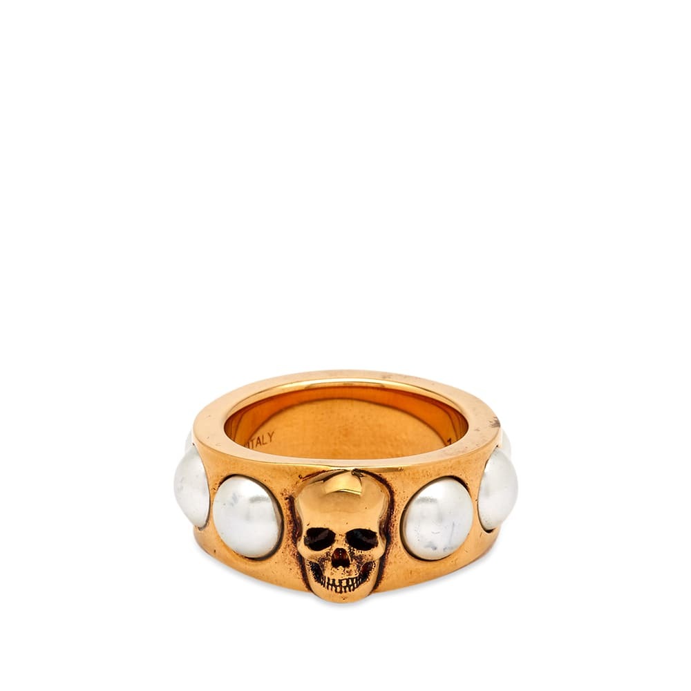Alexander McQueen Women's Pearl And Skull Ring in Antique Gold/Pearl ...