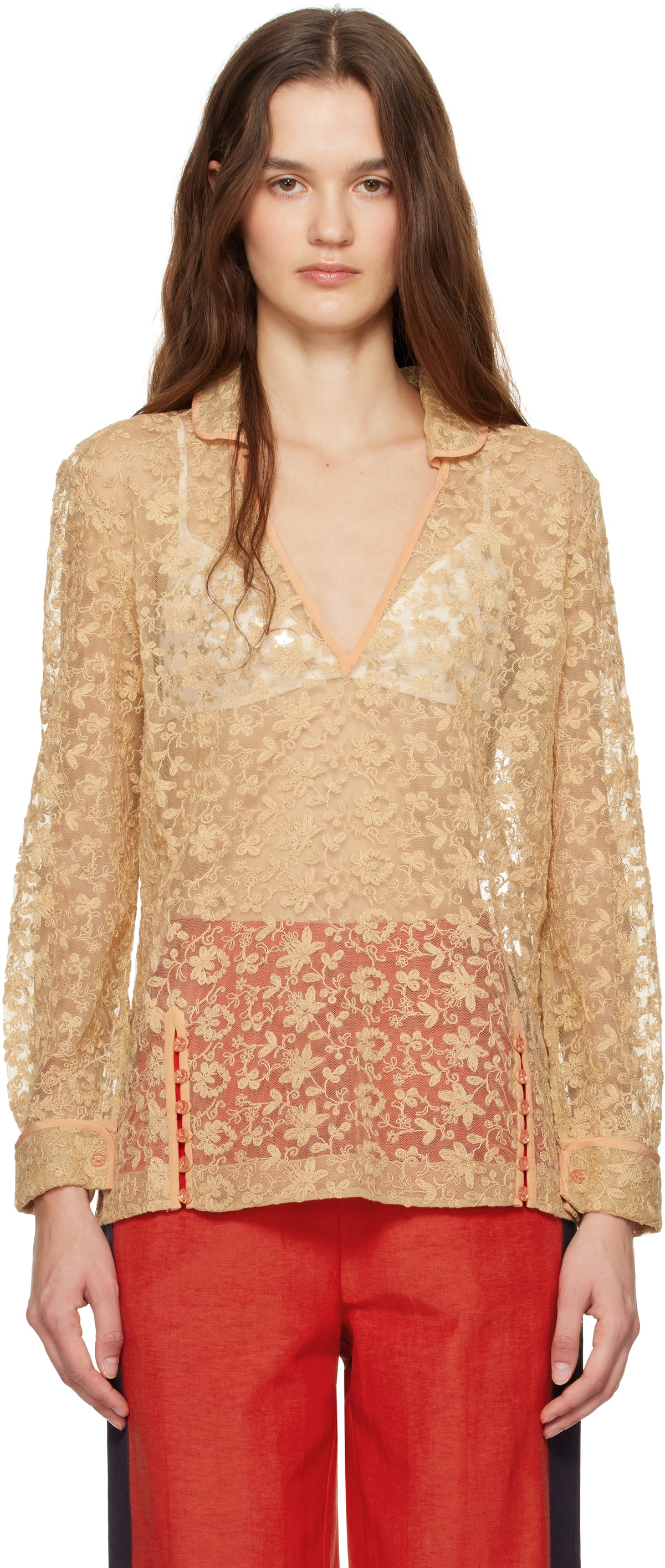 Bode Beige Attic Lace Blouse Bode