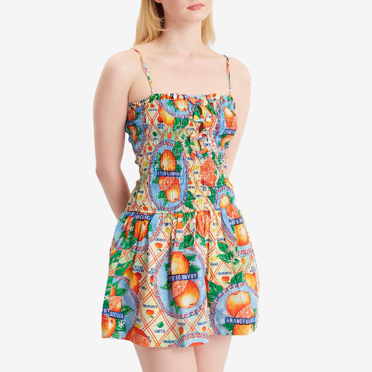 Damson Madder Women's Fleur Shirred Mini Dress in Multi Damson Madder