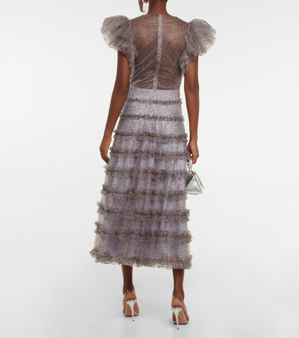 Costarellos Crystal-embellished ruffled midi dress Costarellos