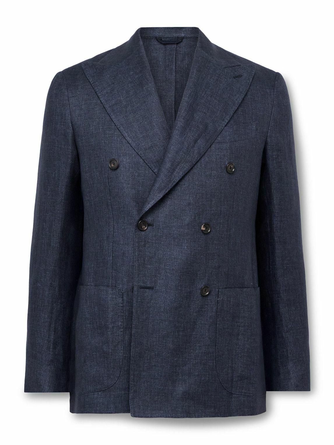 De Petrillo - Vesuvio Double-Breasted Linen Suit Jacket - Blue De Petrillo