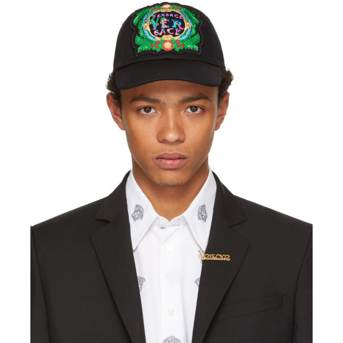 Versace Black Embroidered New Signature Cap Versace
