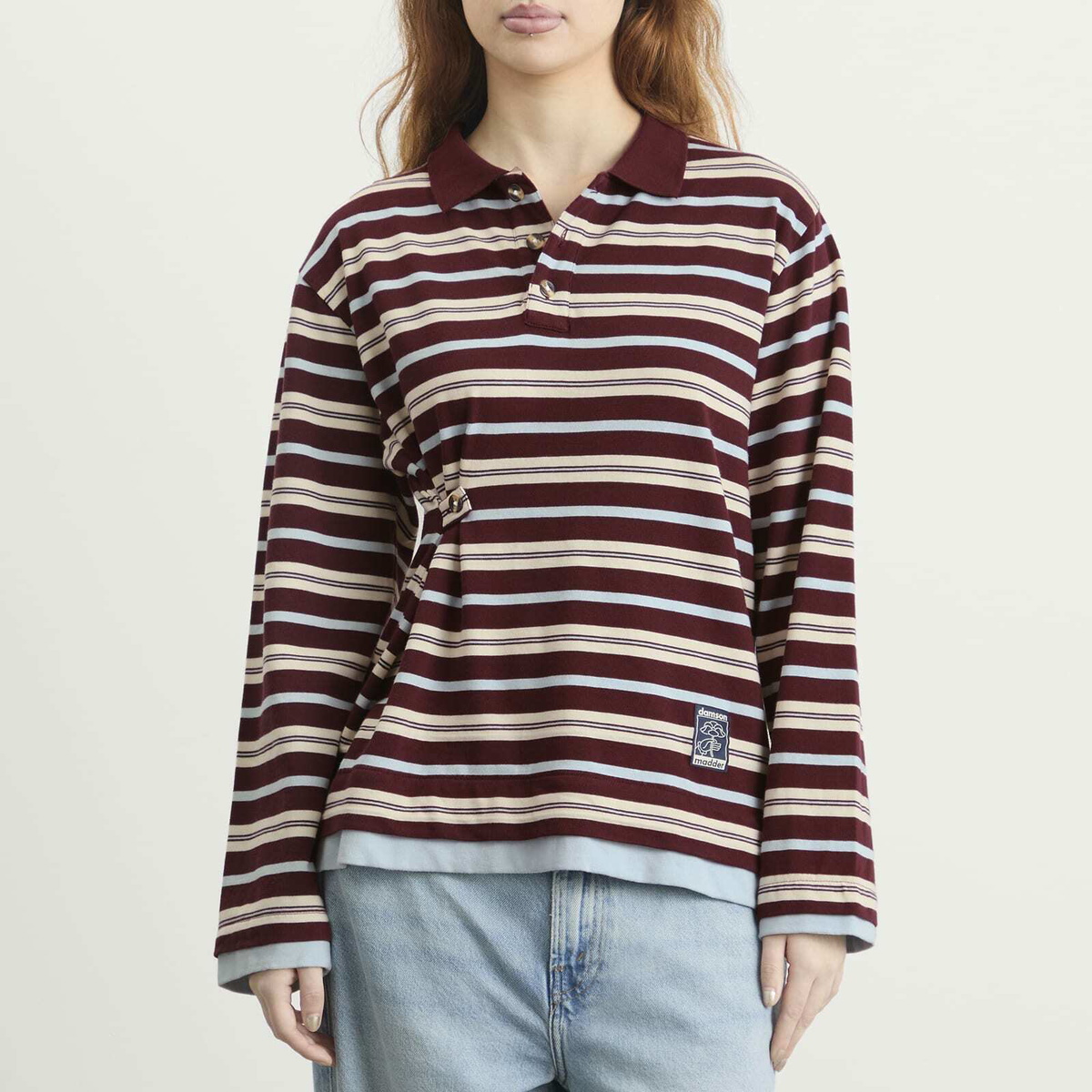 Damson Madder Women's Noah Cinch Layered Rugby Shirt in Choc/Blue ...