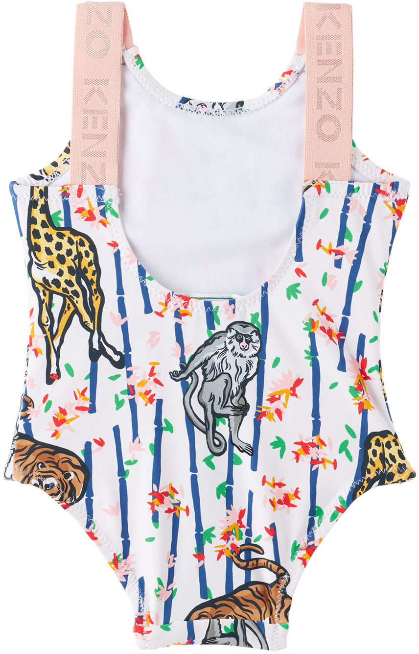 Kenzo Baby White Kenzo Paris Printed One-Piece Swimsuit Kenzo