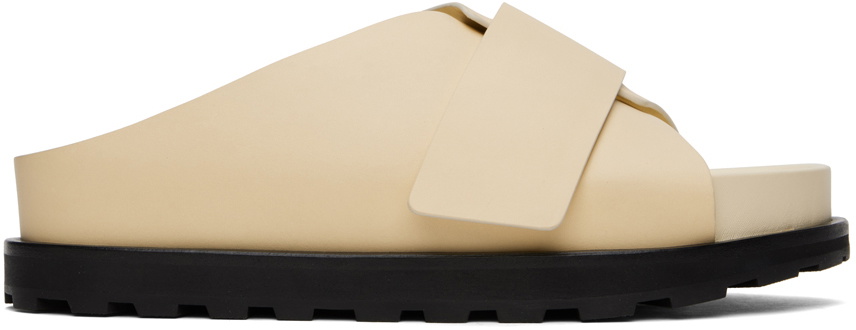 Jil Sander Beige Cross-Strap Leather Slides Jil Sander