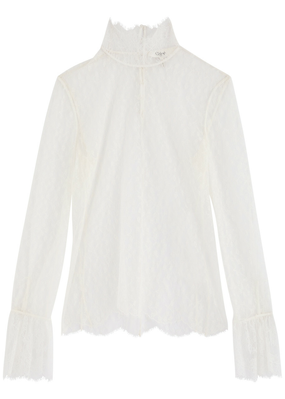 Chloe Floral-embroidered Sheer Tulle top Ivory Chloe