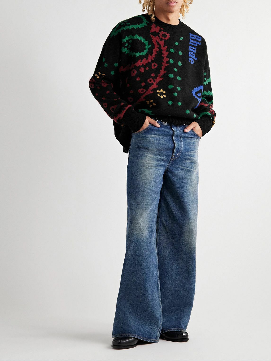 Rhude - Logo-Jacquard Wool and Cashmere-Blend Sweater - Black Rhude