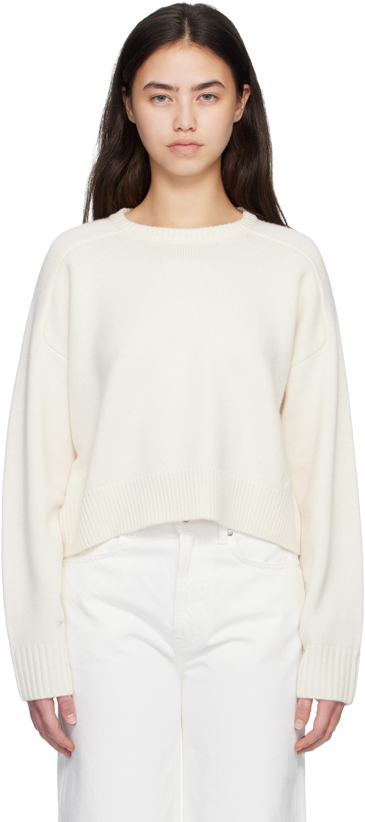 Loulou de Saison Off-White BRUZZI LDS Cropped Sweater Loulou Studio
