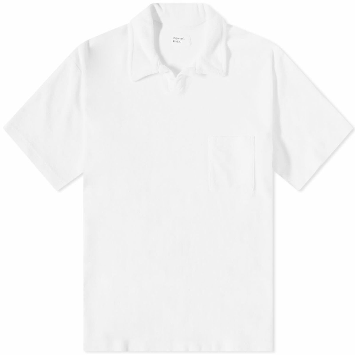 Universal Works Men's Terry Fleece Vacation Polo Shirt in Ecru ...