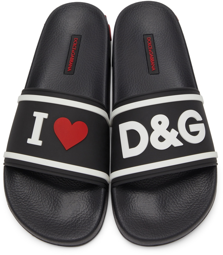 Dolce & Gabbana Black 'I Love D&G' Slides Dolce & Gabbana