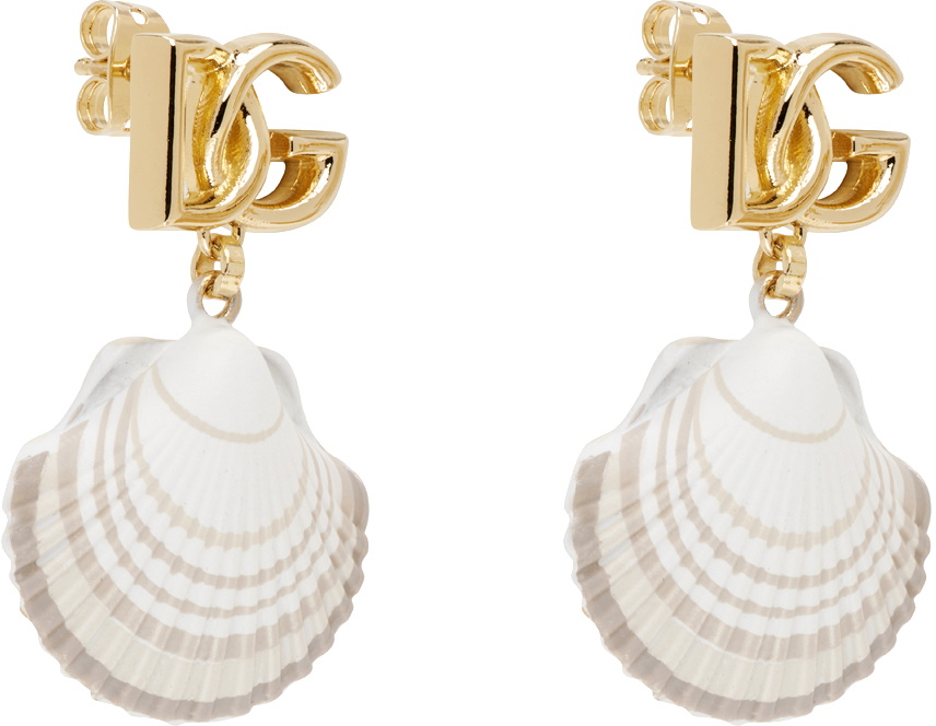 Dolce&Gabbana Gold Shell Charm & 'DG' Logo Earrings Dolce & Gabbana