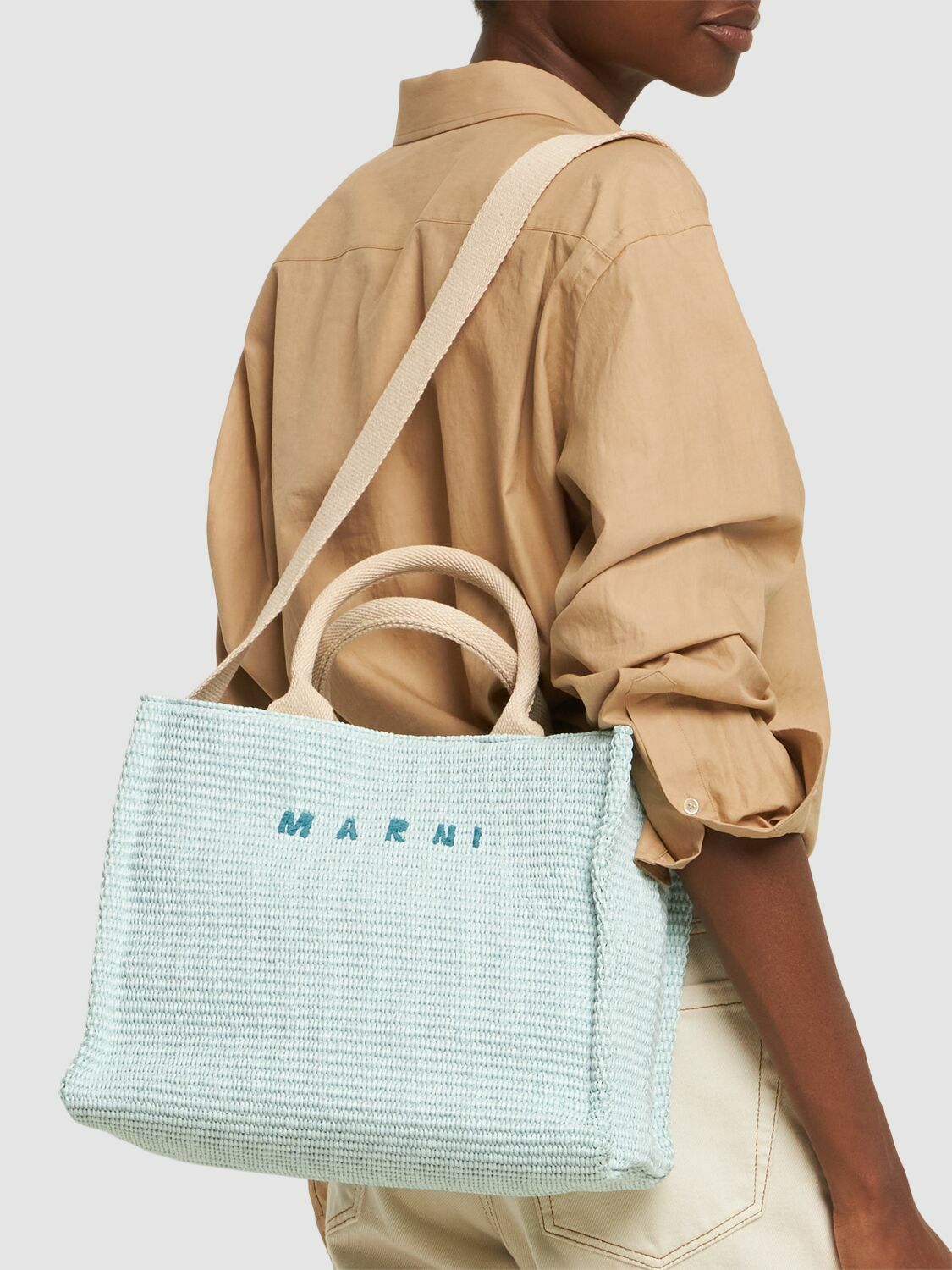 MARNI - Small Logo Raffia Effect Tote Bag Marni MARNI - Small Logo Raffia Effect Tote Bag Marni
