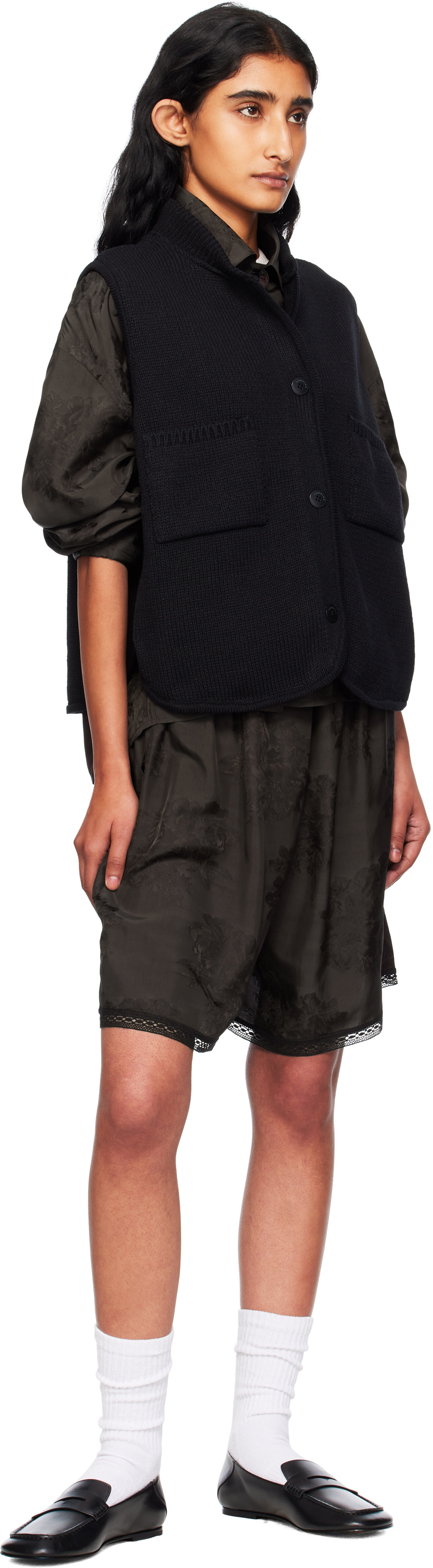 Cordera Black Boxy Cotton Waistcoat Cardigan CORDERA