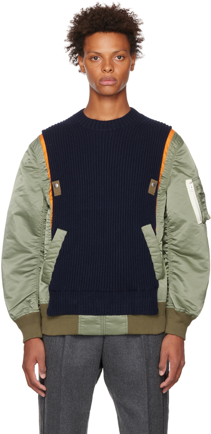 sacai Navy & Khaki Mix Knit Sweater Sacai