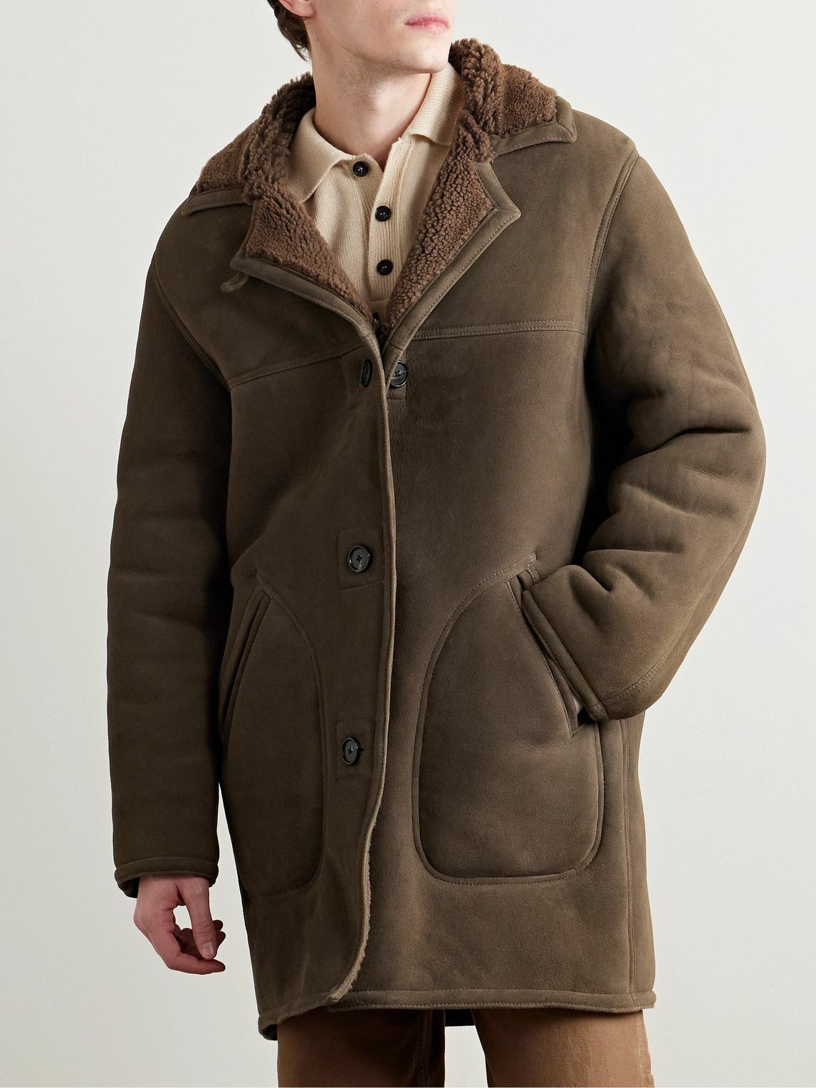 BODE - Ranch Reversible Shearling Coat - Brown Bode