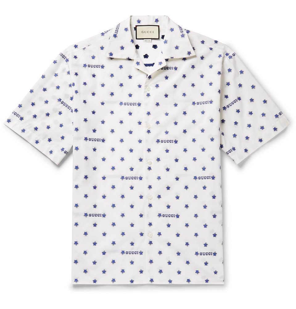 Gucci Camp Collar Fil Coupé Cotton Poplin Shirt Men White Gucci