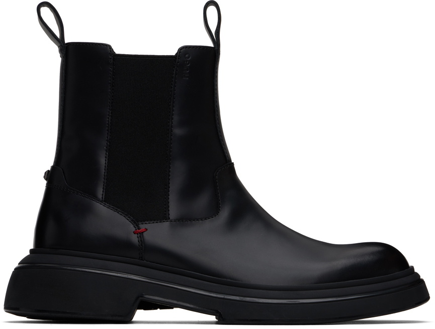 Hugo Black Polished Leather Chelsea Boots Hugo Boss