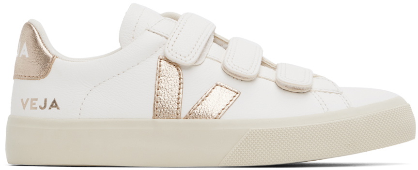 VEJA White & Gold Recife Leather Sneakers VEJA