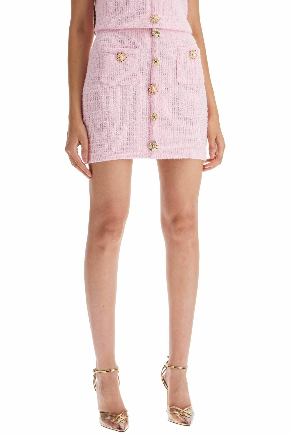 SELF PORTRAIT 'knitted mini skirt with jewel buttons Pink Self-Portrait