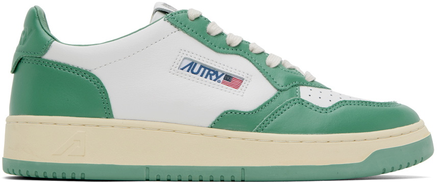 AUTRY White & Green Medalist Low Sneakers Autry