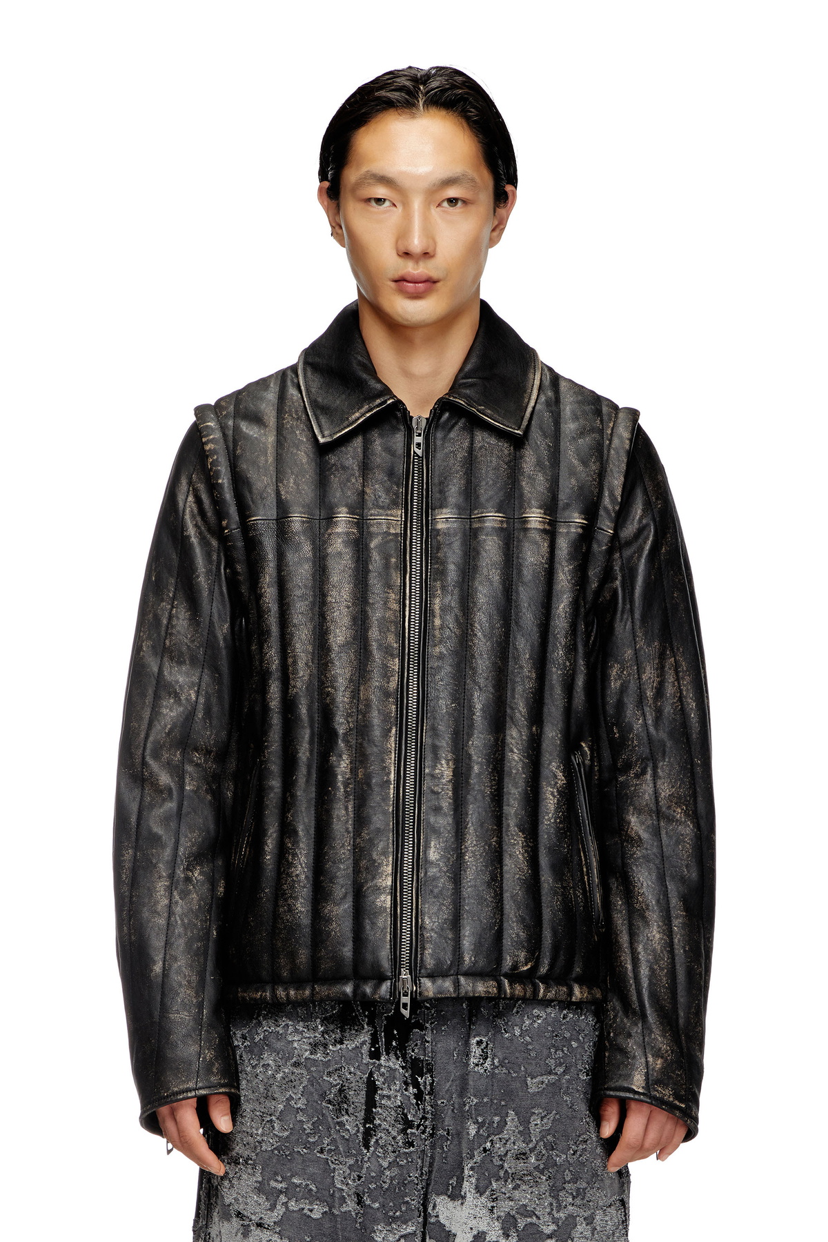 Diesel Distressed quilted leather jacket/vest - Leather jackets Mens in ...