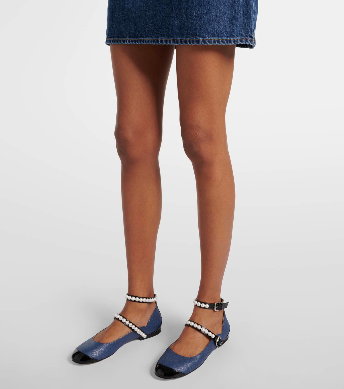 Mach & Mach Embellished denim Mary Jane flats MACH & MACH