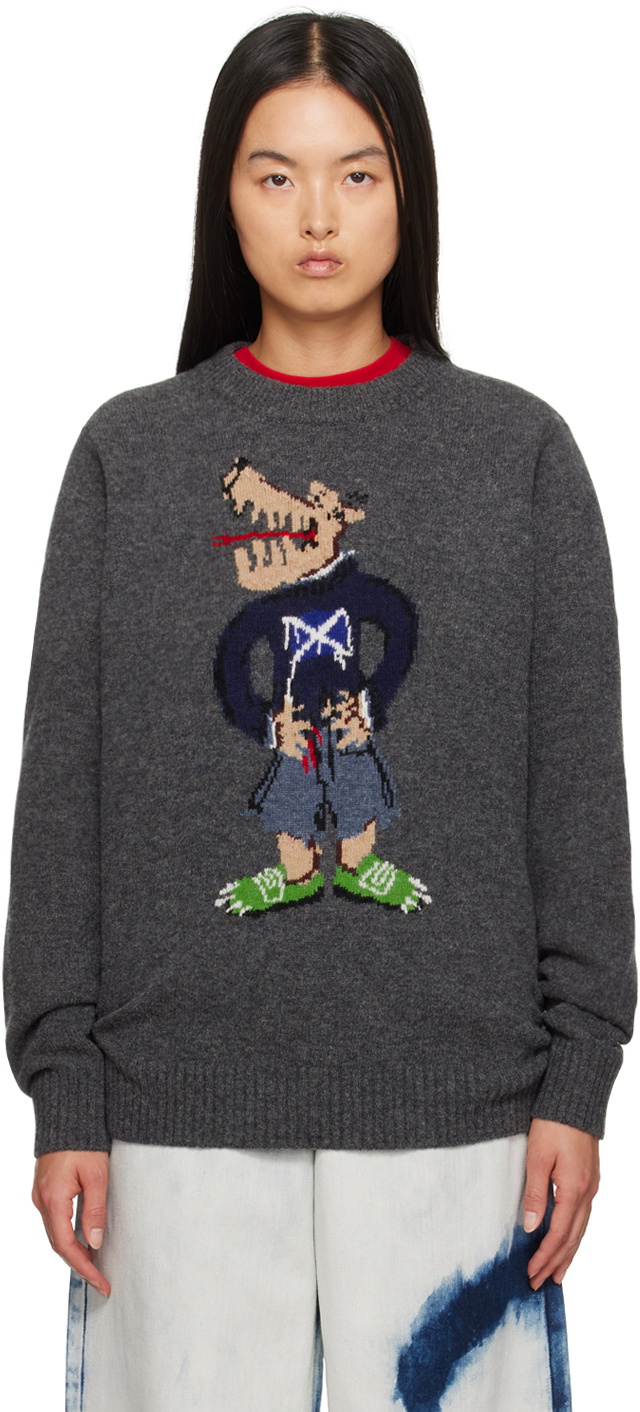 Charles Jeffrey LOVERBOY Gray Scots Wolf Sweater Charles Jeffrey Loverboy