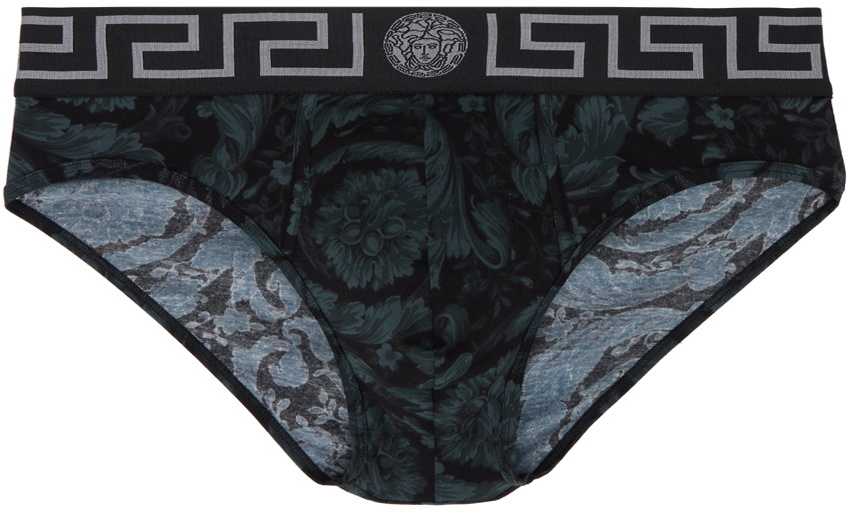 Versace Underwear Black & Gray Barocco Briefs Versace Underwear