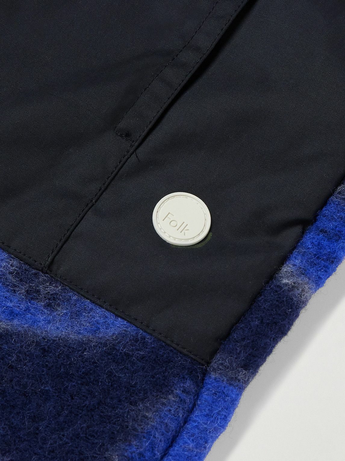 Folk - Signal Shell-Trimmed Printed Wool-Blend Fleece Jacket - Blue Folk