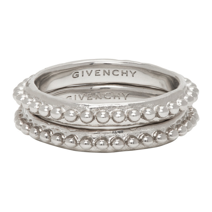 Givenchy Silver Small Beaded Ring Set Givenchy