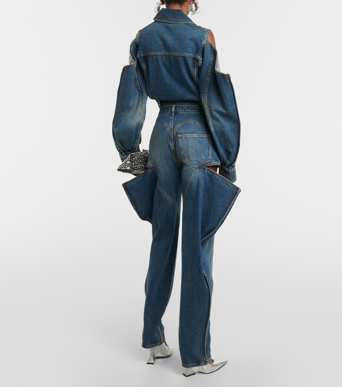 Area Embellished cutout tapered jeans AREA