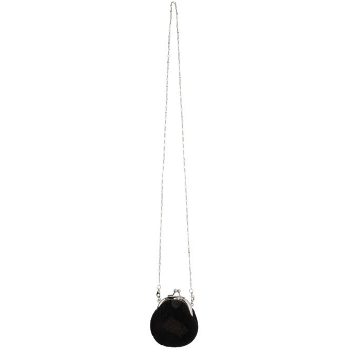 Ys Black Wool Patchwork Chain Pouch Ys