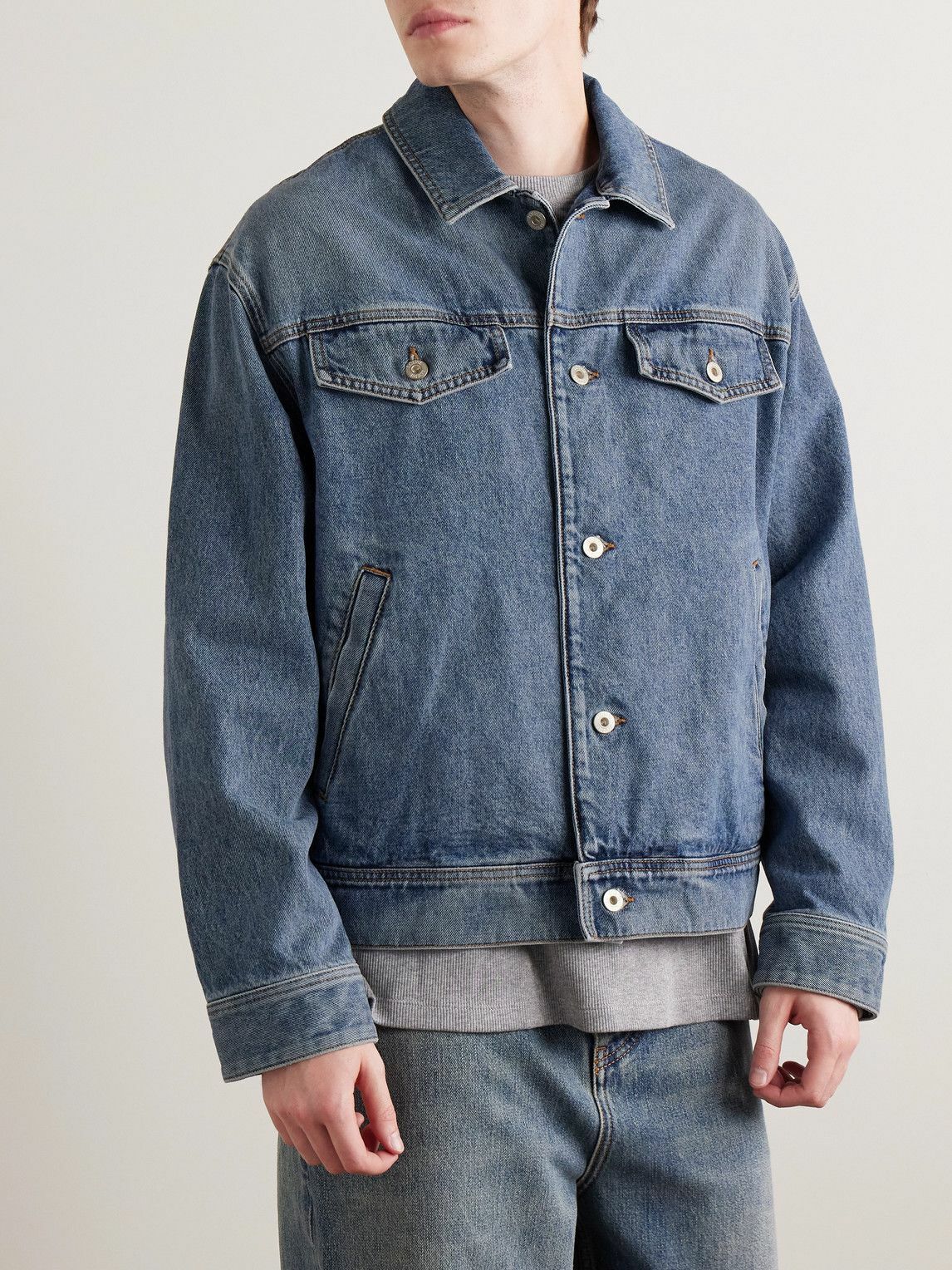 LOEWE - Leather-Panelled Denim Jacket - Blue Loewe
