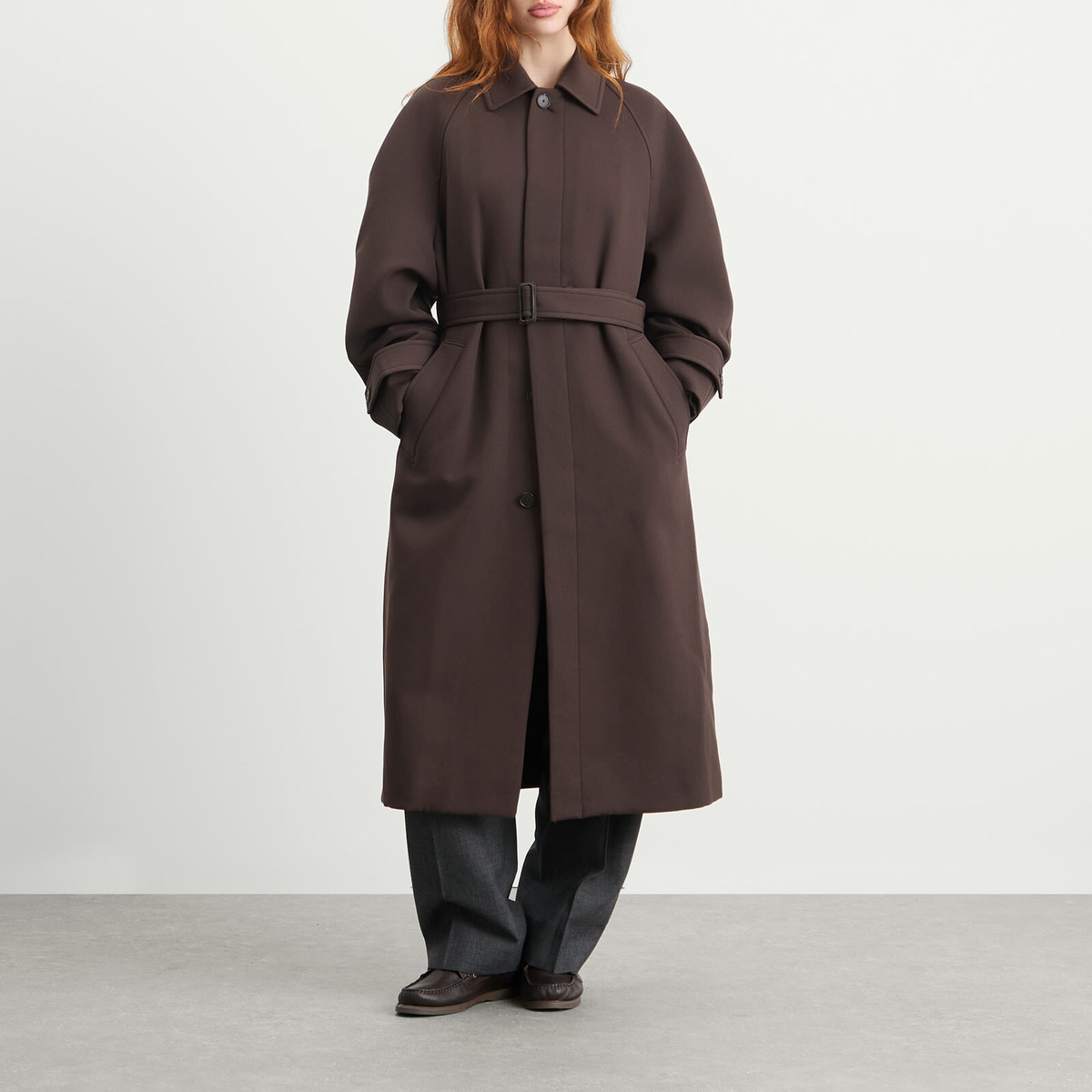 Auralee Women's Twisted Double Cloth Coat in Dark Brown Auralee