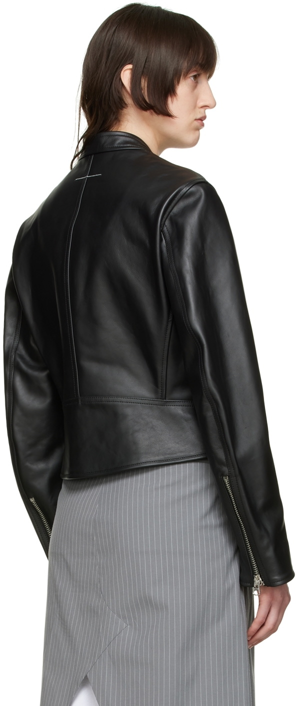 MM6 Maison Margiela Black Cropped Leather Jacket MM6 Maison Margiela