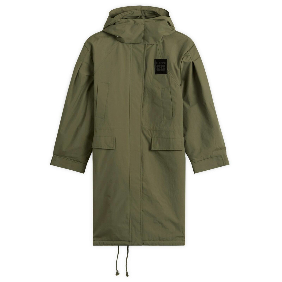 GANNI Women's Ripstop Tri-Layer Parka Jacket Coat in Kalamata GANNI