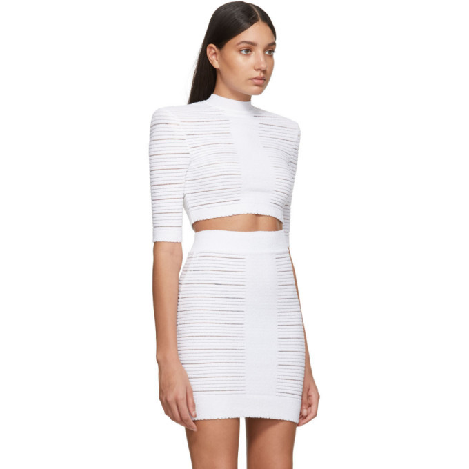 Balmain White Medical Stripe Crop Turtleneck Balmain
