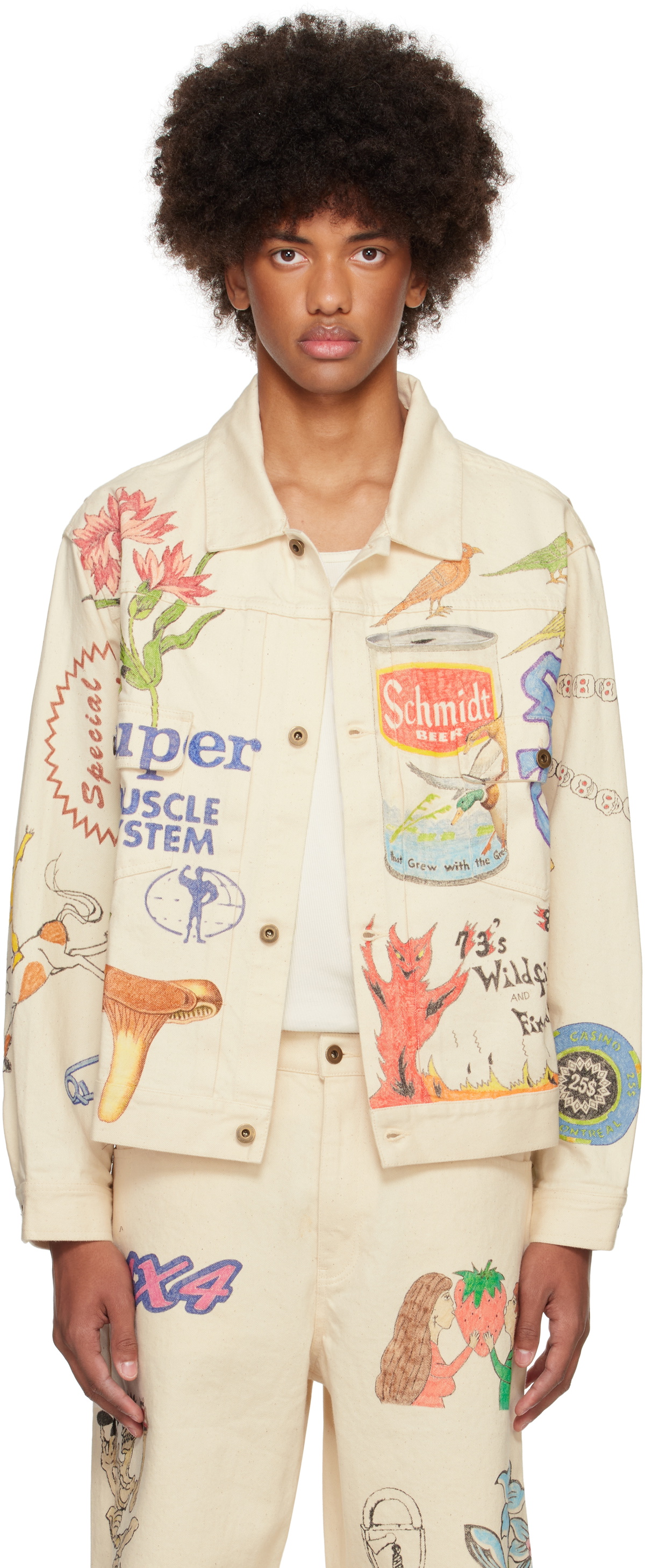 Small Talk Studio SSENSE Exclusive Off-White Hand-Drawn Denim Trucker ...
