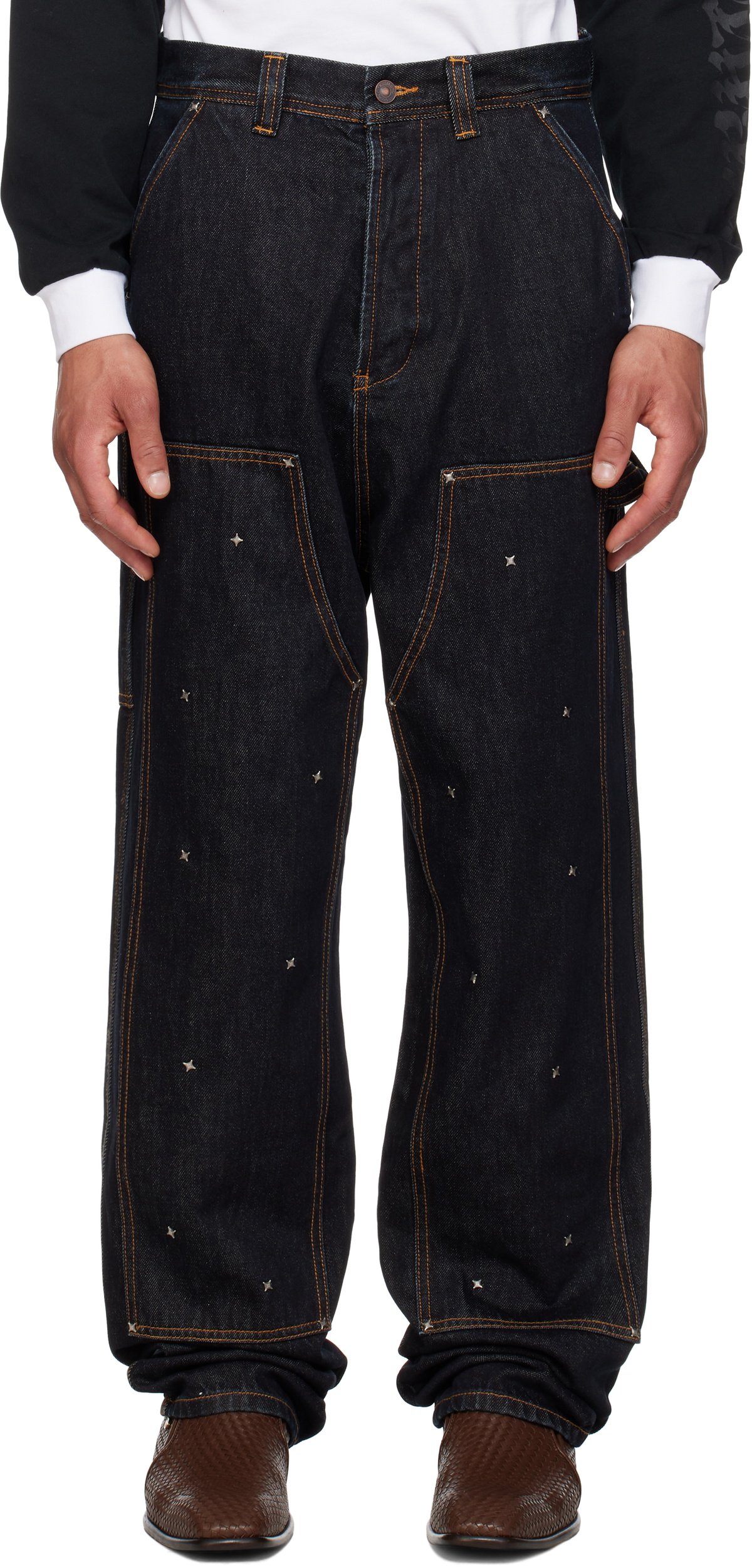 KUSIKOHC Navy Workwear Multi Rivet Denim Jeans KUSIKOHC