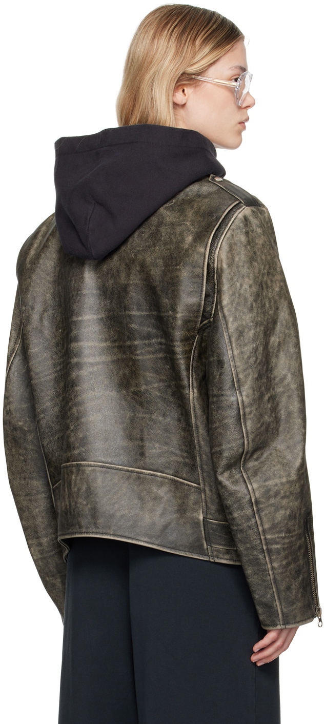 MM6 Maison Margiela Brown Heavy Leather Biker Jacket MM6 Maison Margiela