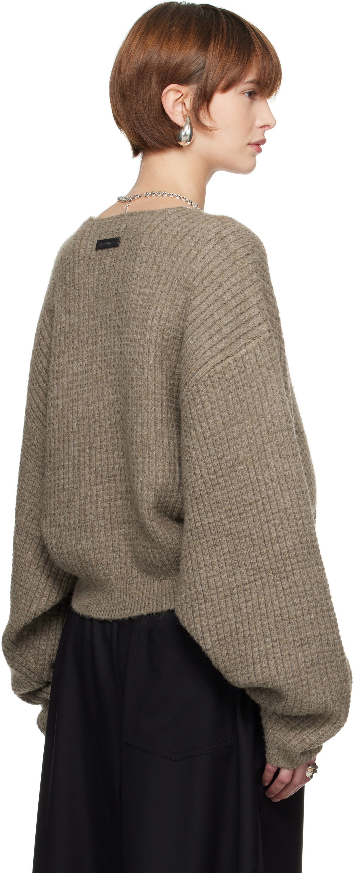 Fear of God ESSENTIALS Gray Heavy Waffle Cropped Sweater Fear Of God ...