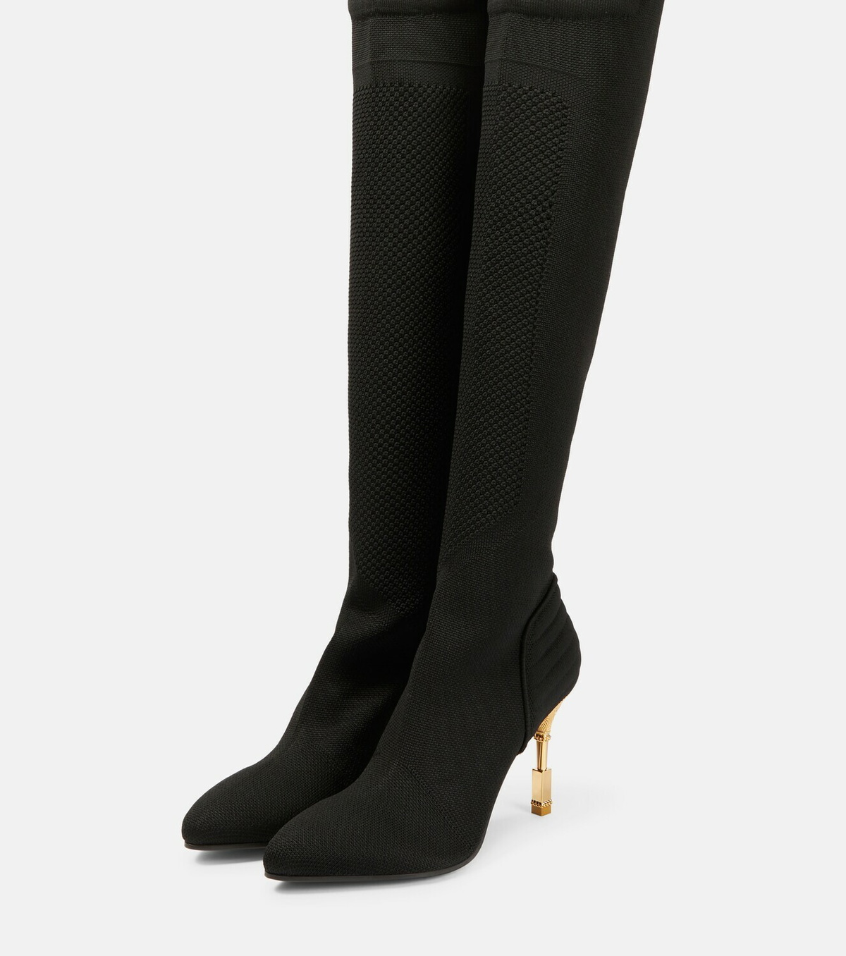 Balmain - Moneta knit over-the-knee boots Balmain