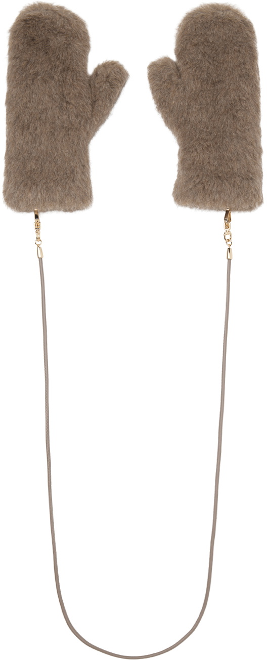 Max Mara Taupe Ombrato Mittens Max Mara