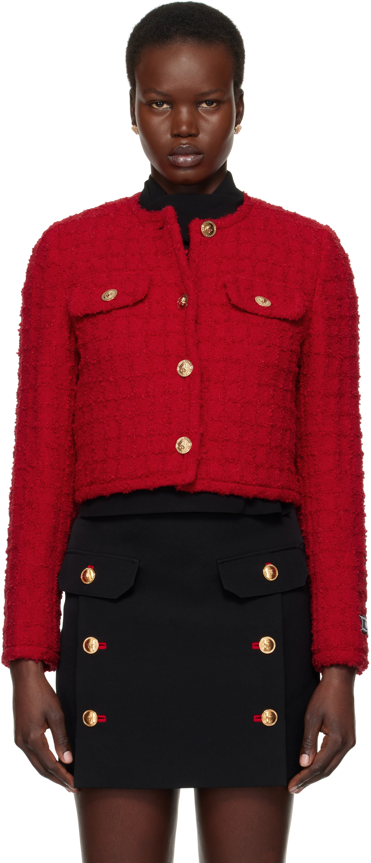 Versace Red Heritage Tweed Jacket Versace