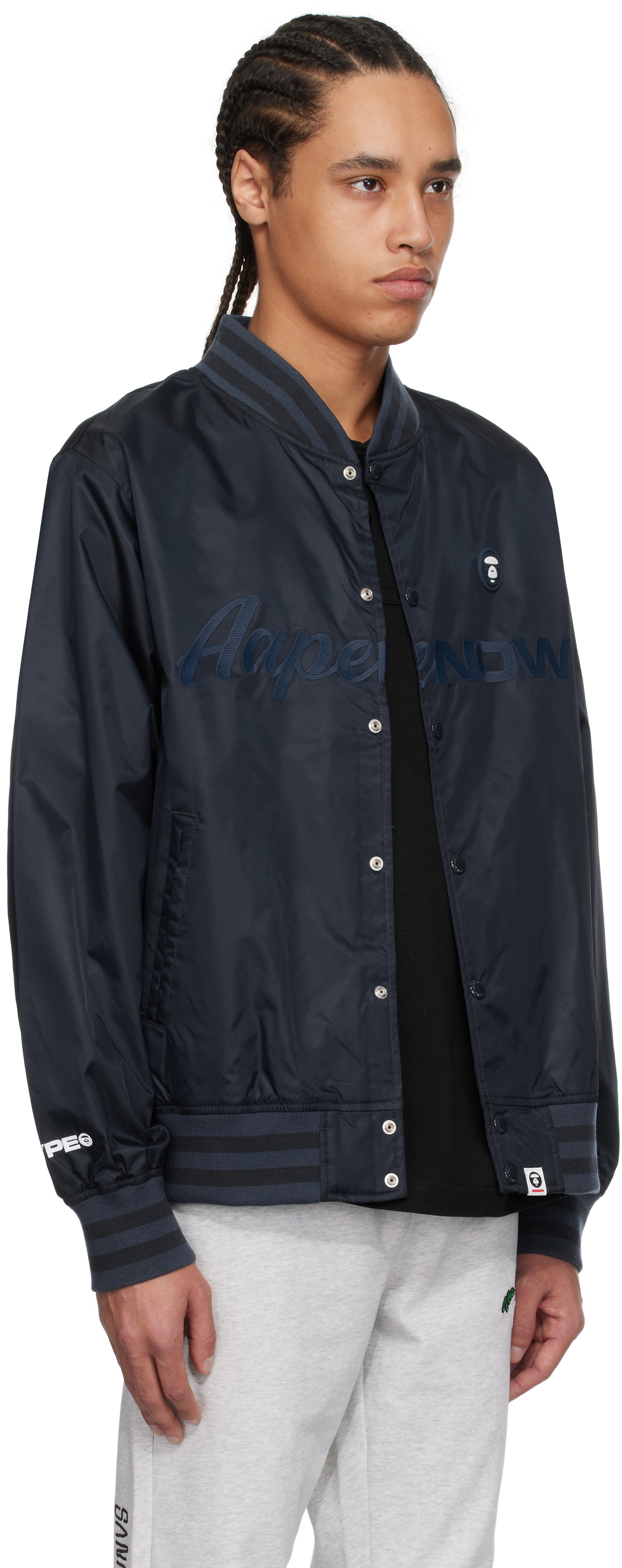 AAPE by A Bathing Ape Navy 'AAPE Now' Light Weight Varsity Bomber ...