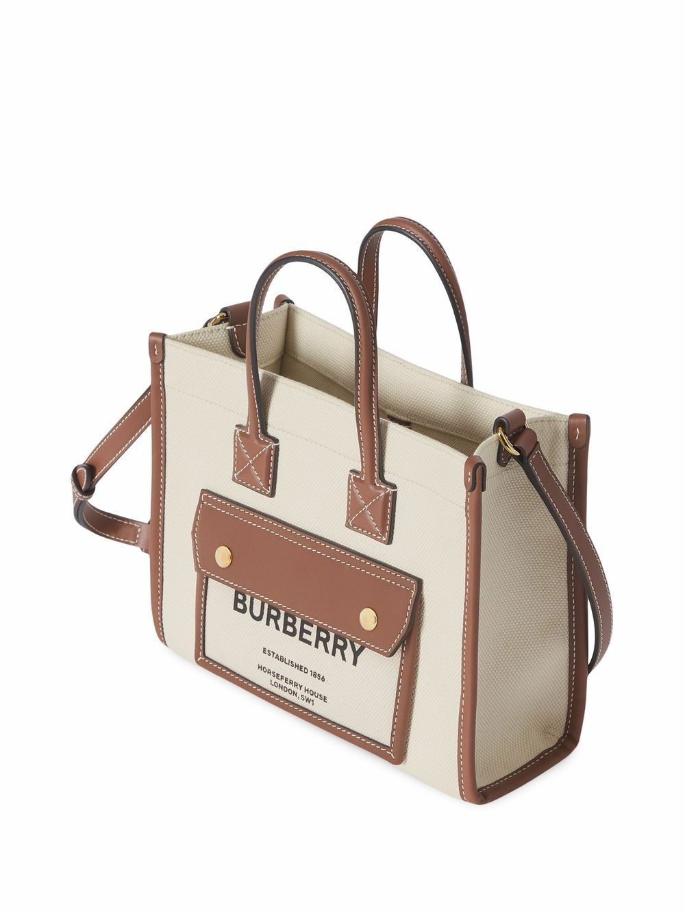 BURBERRY - Pocket Mini Cotton And Leather Shopping Bag Burberry